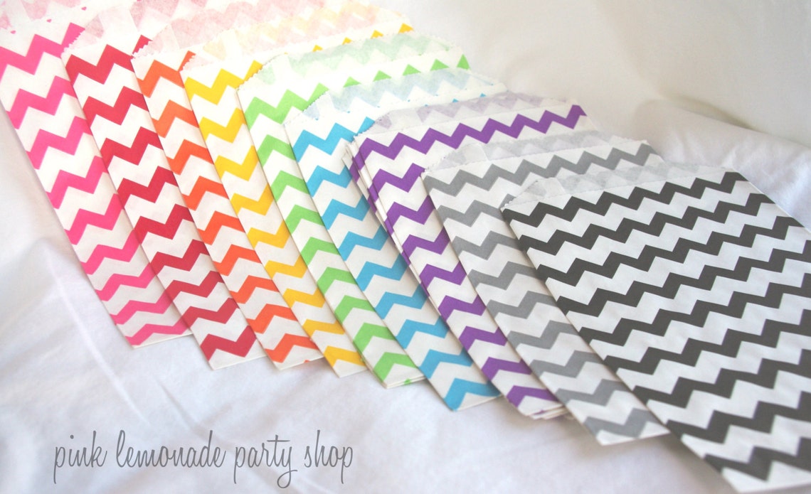 27rainbow Pack Medium Chevron Pattern Paper Bagsparty - Etsy