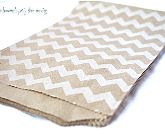 MeDiUM CHeVRoN PaTTerN PaPER BAGs-- brown kraft with white--party ...