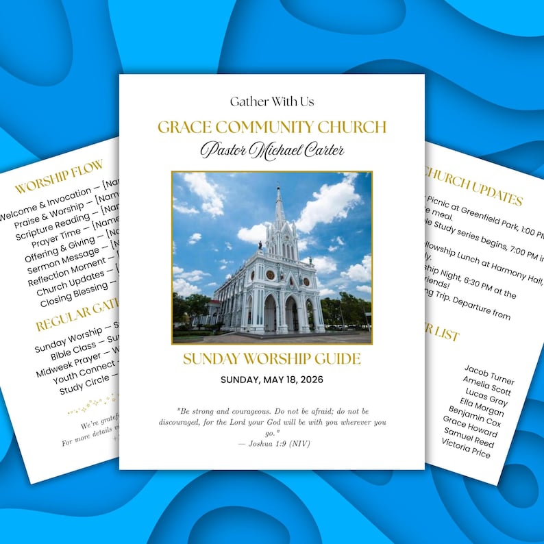 Church Bulletin Program Template, Church Announcement Bifold Brochure ...