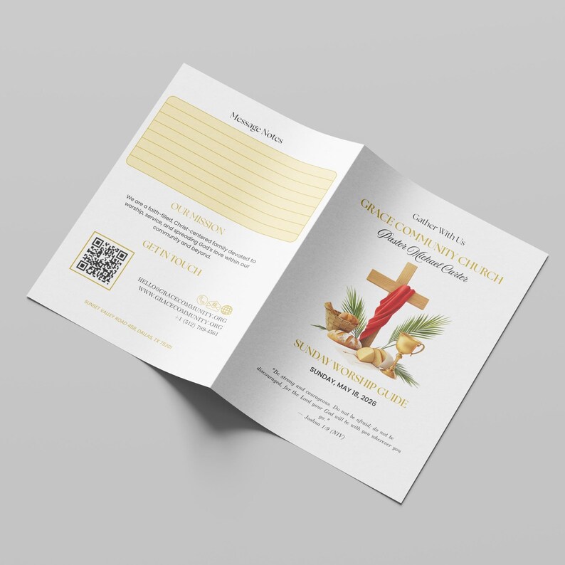 Church Bulletin Program Template, Church Announcement Bifold Brochure ...