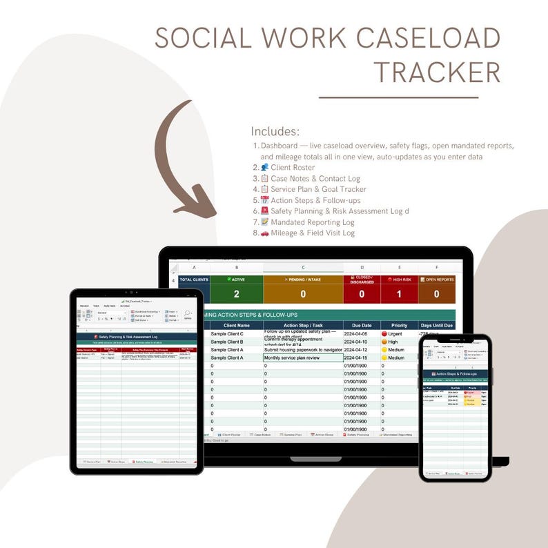 Social Worker Caseload Tracker | Excel Google Sheets Template (digital ...