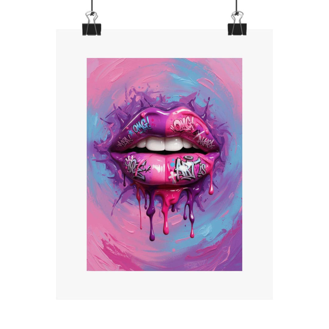 Graffiti Dripping Lips Matte Vertical Poster | Pop Art Lip Print - Etsy
