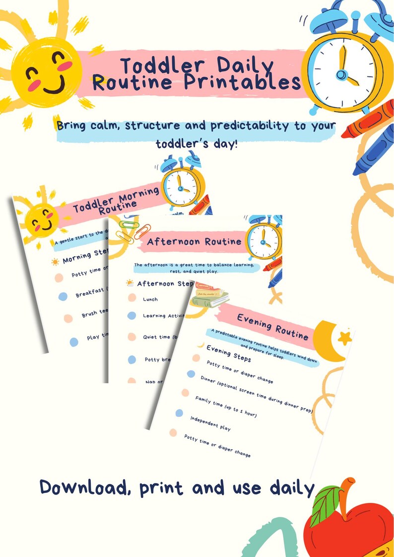 Toddler Daily Routine Chart Printable | Morning Afternoon Evening ...