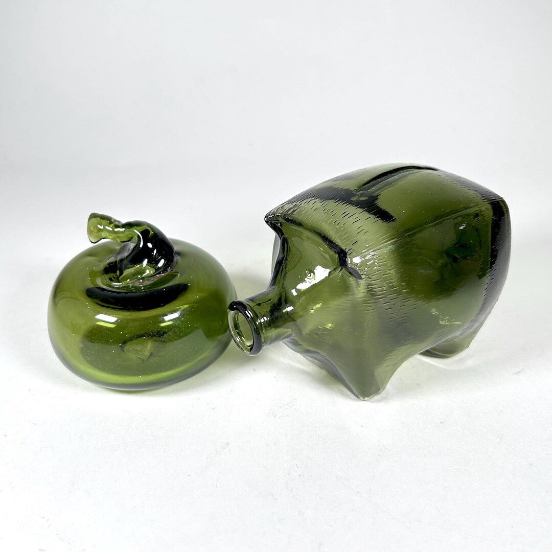 Vintage Art Glass Piggy Bank and Pumpkin - Avocado Green - Fall Decor # ...