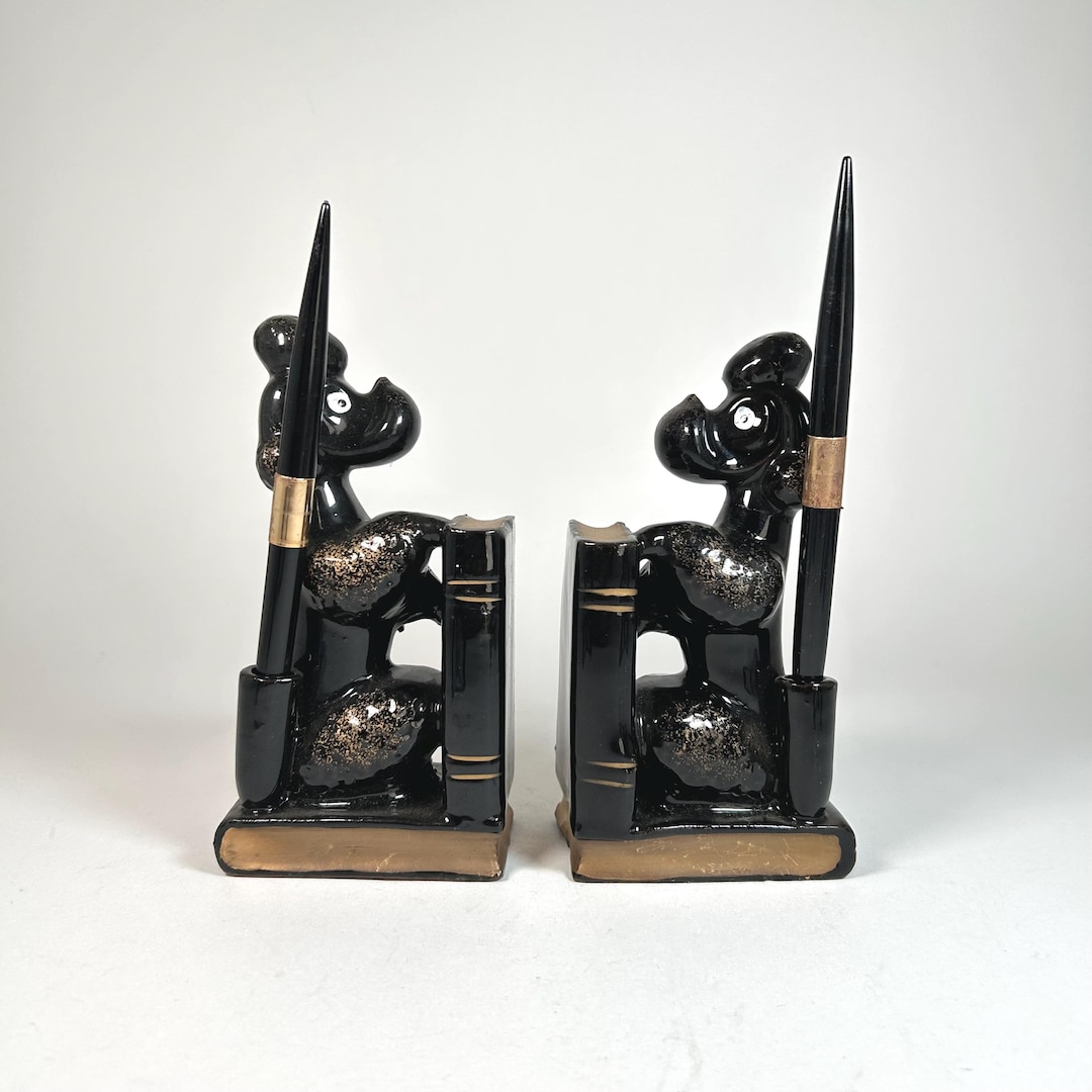 50s Vintage Japanese Black Ceramic Poodle Bookends / Pen Holders - Etsy