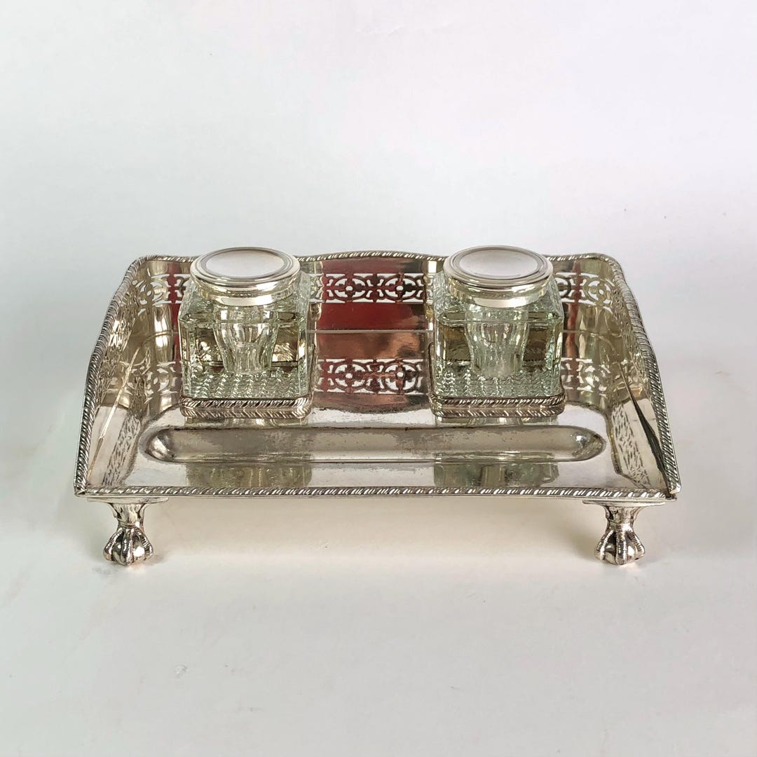 Vintage Silverplate Double Inkwell on Stand #A1 - Etsy