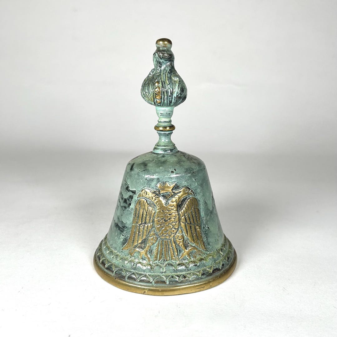 Double Headed Eagle and Crown Brass Bell With Green Patina - Nice Loud ...