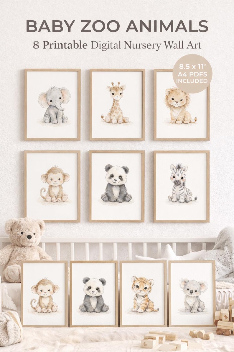 Baby Zoo Animals Wall Art Set | Nursery Printable Animal Art ...