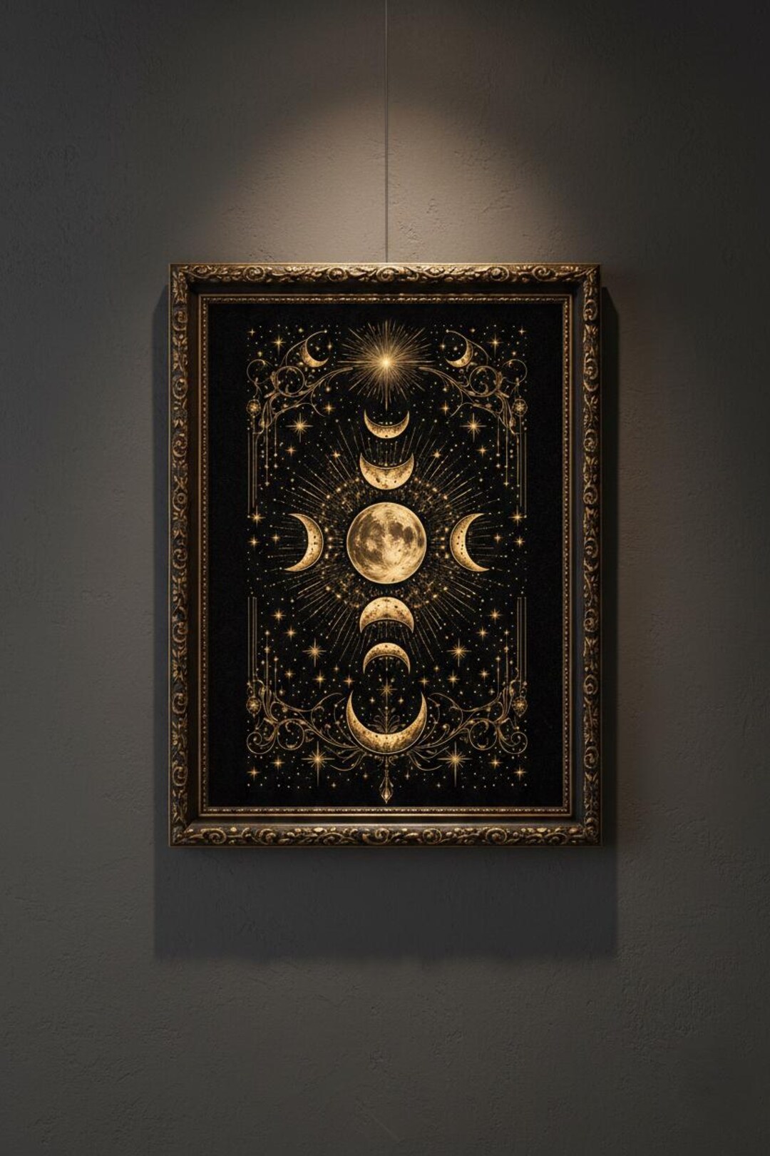 Gold Moon Phases Print – Celestial Engraving, Mystic Astrology Art - Etsy