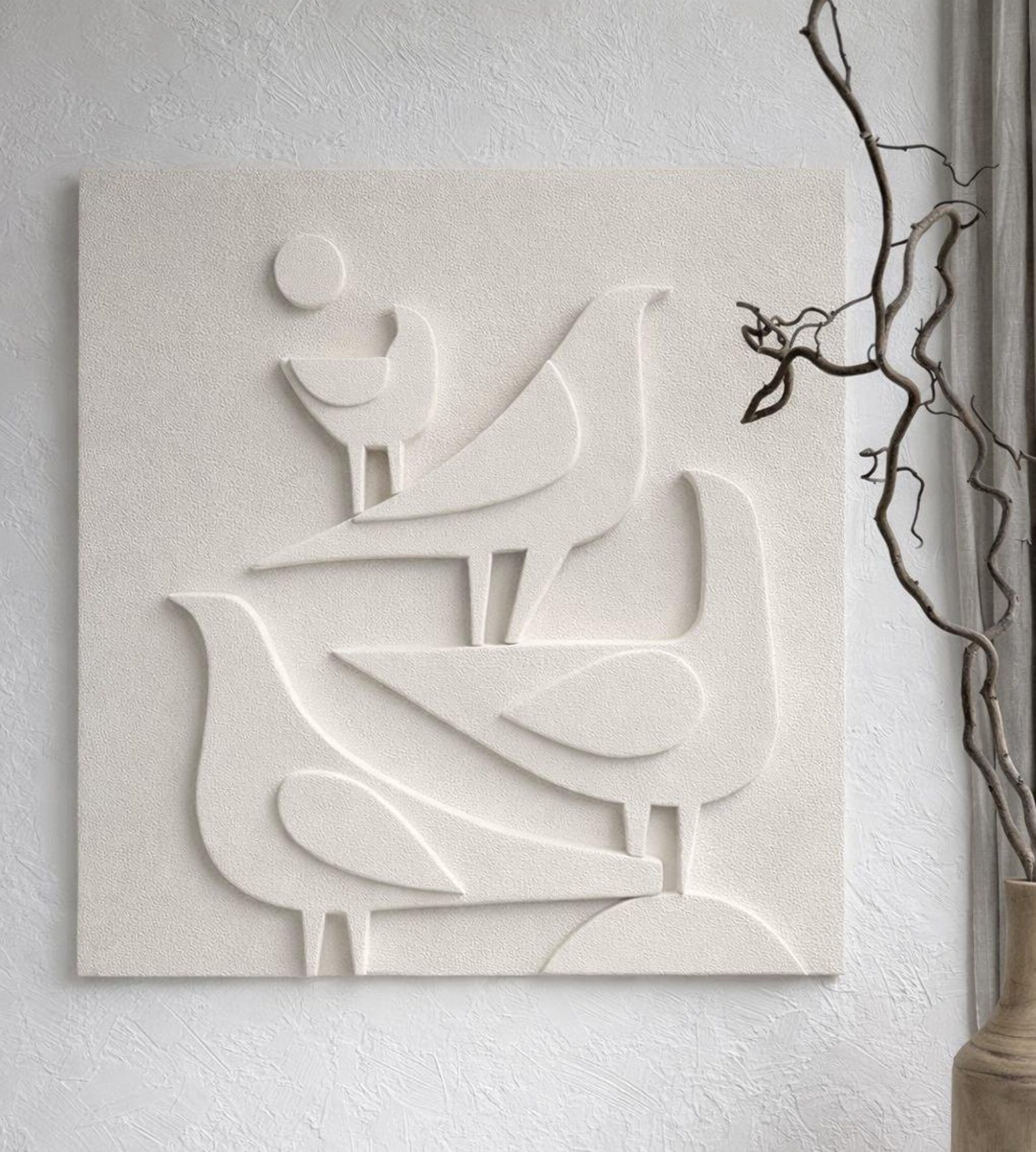 Handmade Plaster Wall Art – Abstract Bird Relief Sculpture - Etsy