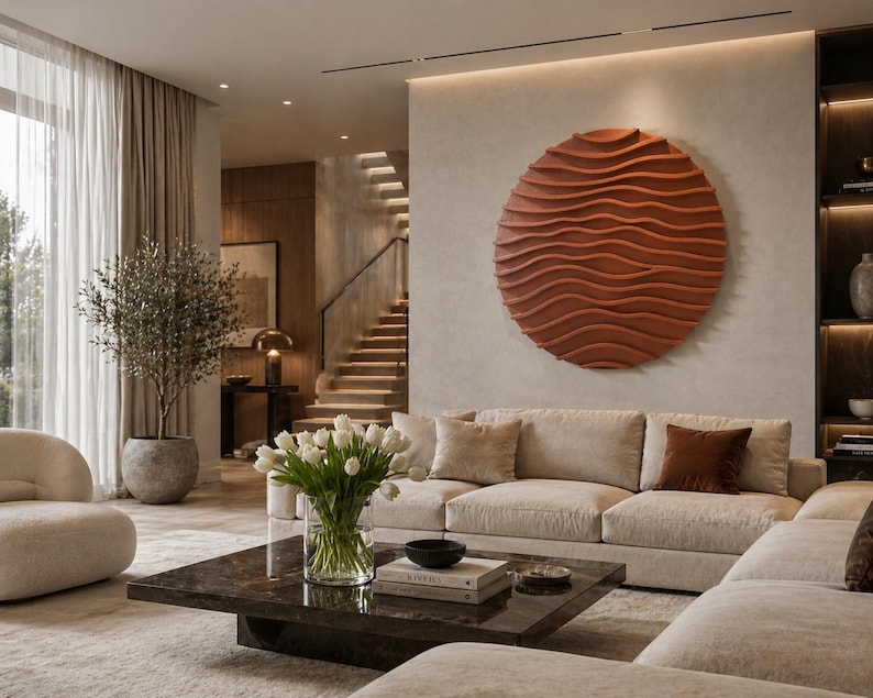 Round Sand Waves Plaster Wall Art | Textured Neutral Minimalist Living ...