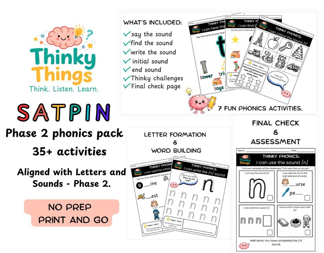 SATPIN Bundle-phonics Worksheets Phase 2 - 40+ Worksheets! - Etsy