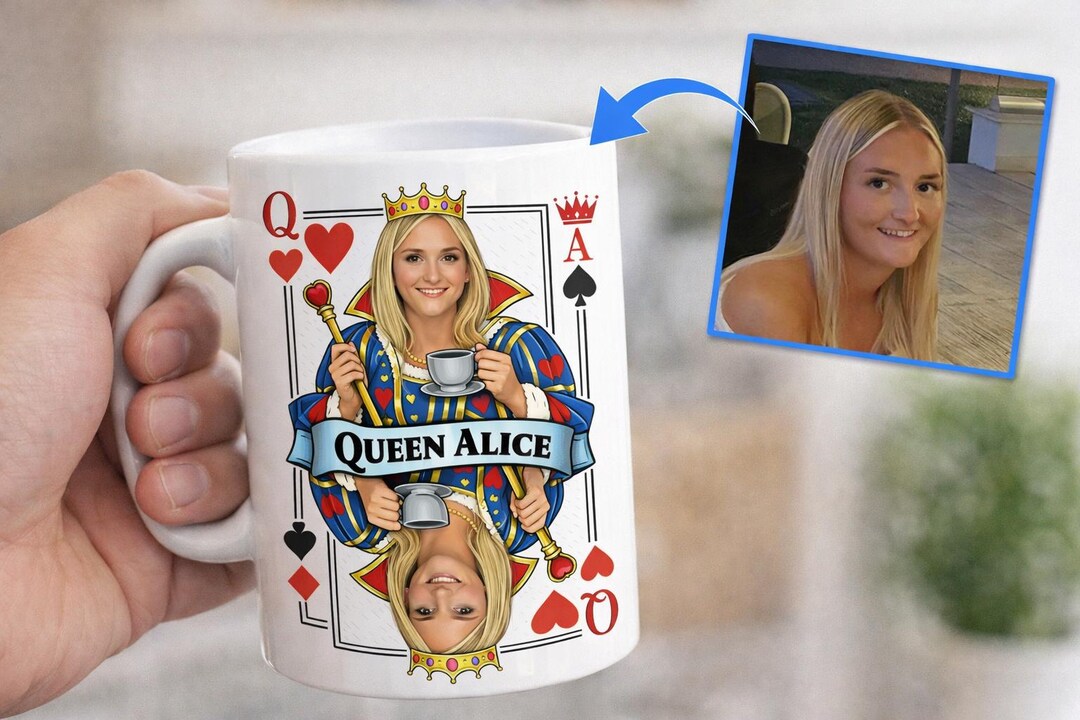 Personalised Queen Playing Card Mug With Photo | Custom Face Mug ...