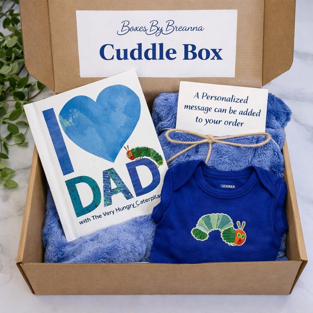 Dad and Baby Cuddle Box Gift Set | Caterpillar Book, Onesie and Blanket ...