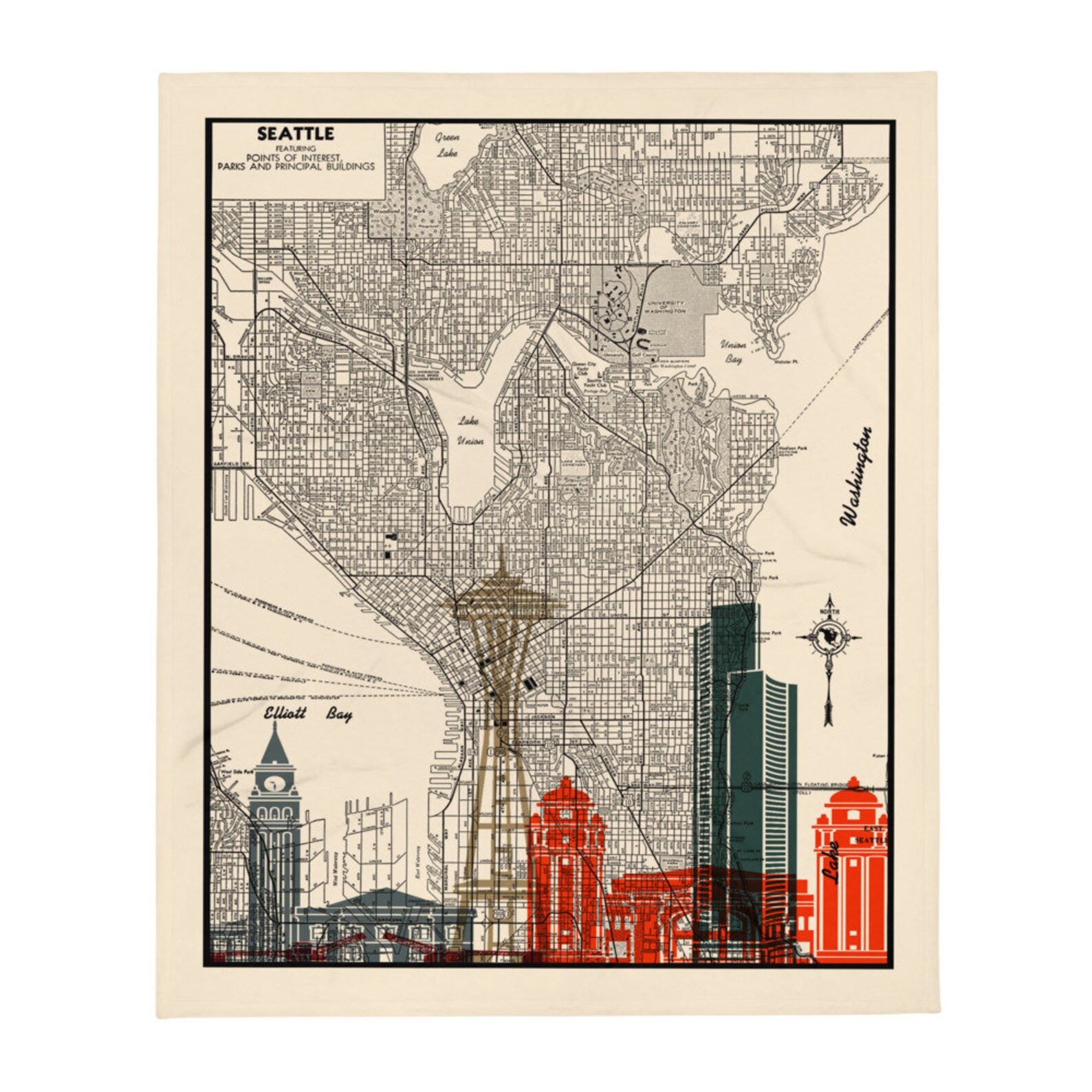 Throw Blanket - Seattle - Map - Skyline - Washington - Blanket - Etsy