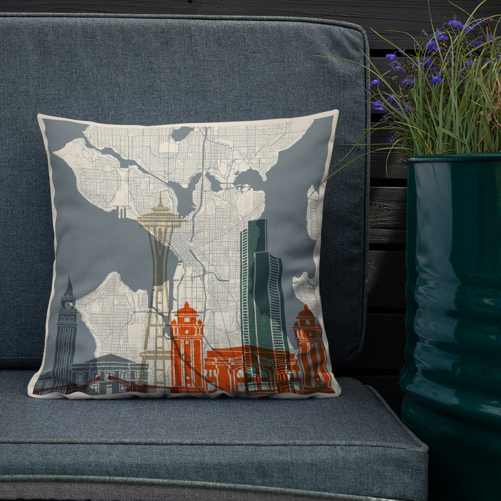 Seattle Skyline Map - Pillow - Throw Pillow - Premium Pillow ...
