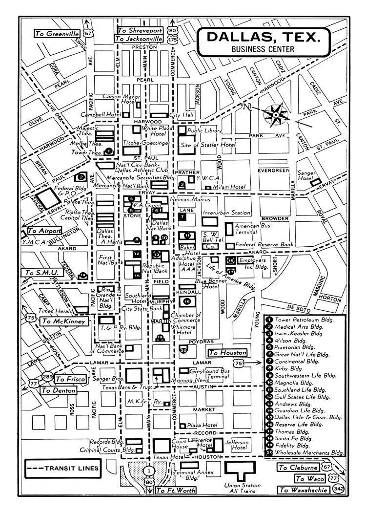 1949 Vintage Map of Downtown Dallas Texas Print Poster | Etsy