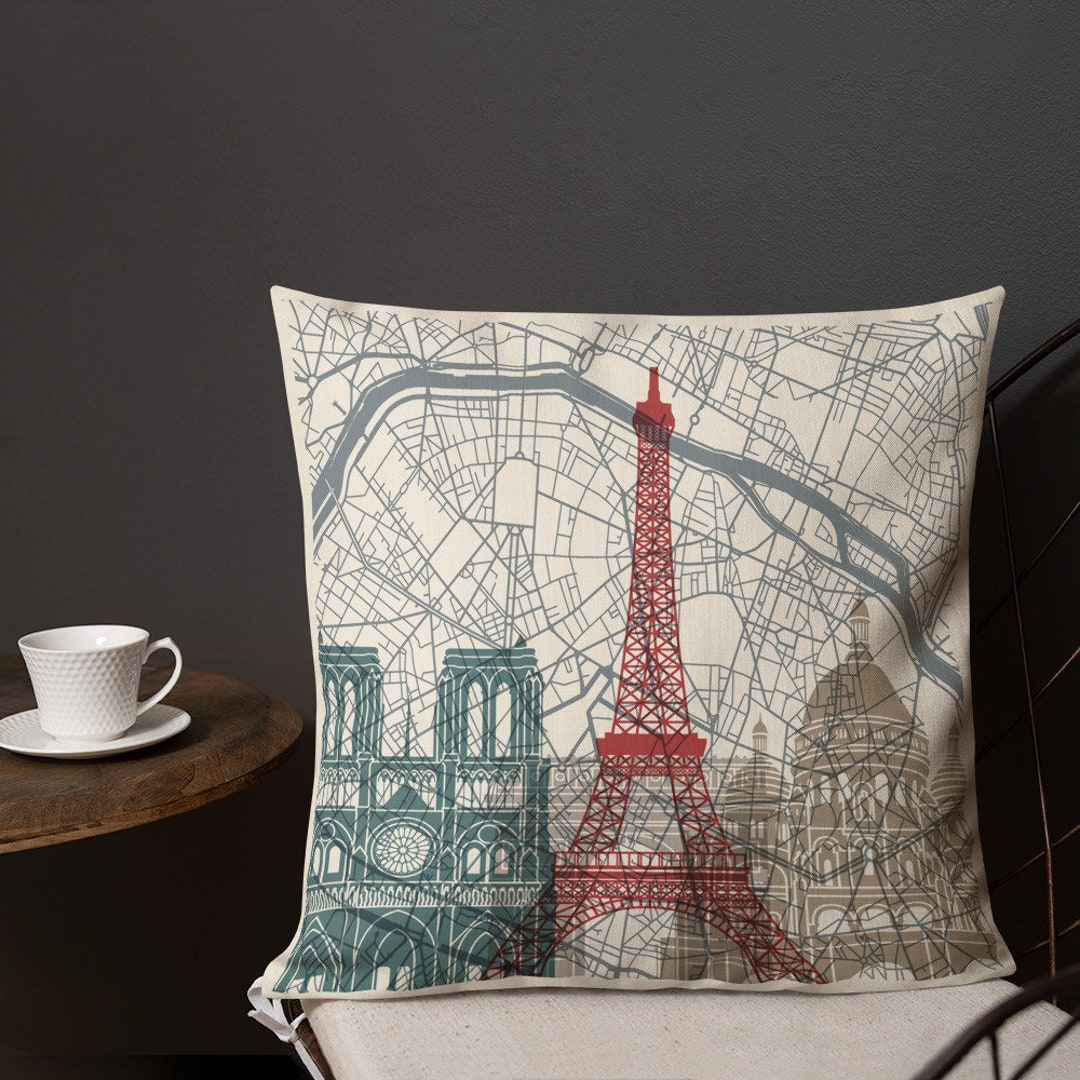 Paris - Skyline - Map - Pillow - Throw Pillow - France - Premium Pillow ...