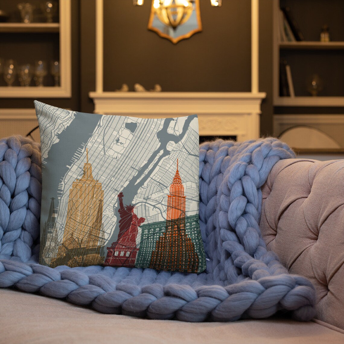 New York Pillow Map Skyline Manhattan Premium Pillow - Etsy