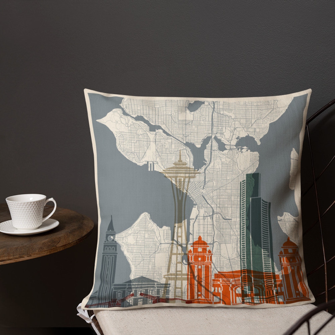 Seattle Skyline Map - Pillow - Throw Pillow - Premium Pillow ...