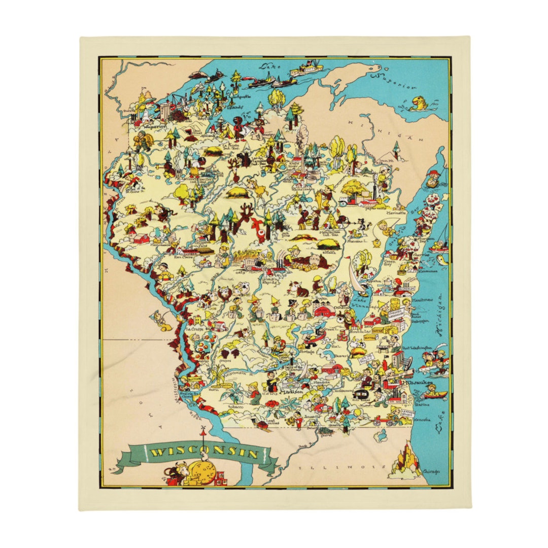 Throw Blanket - Wisconsin - Map - Blanket - Panoramic - Etsy