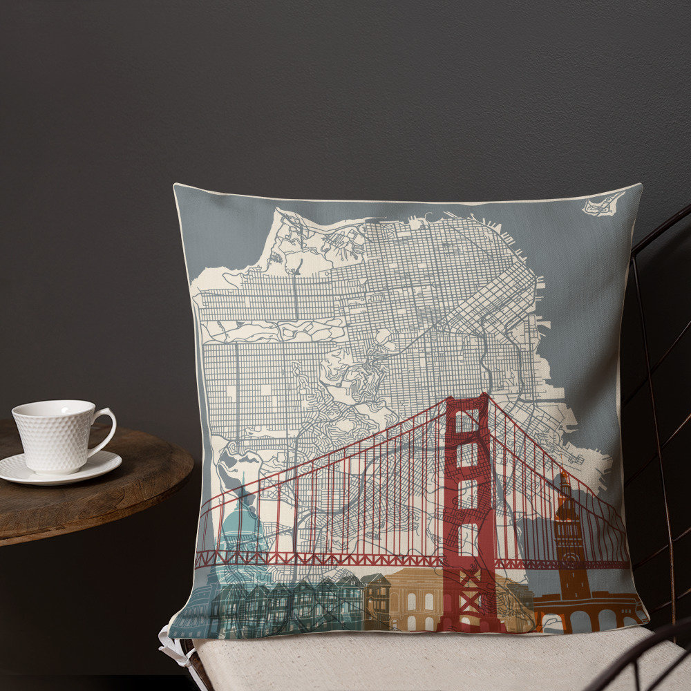 San Francisco Skyline Pillow - Map - Premium Pillow - Throw Pillow - Etsy