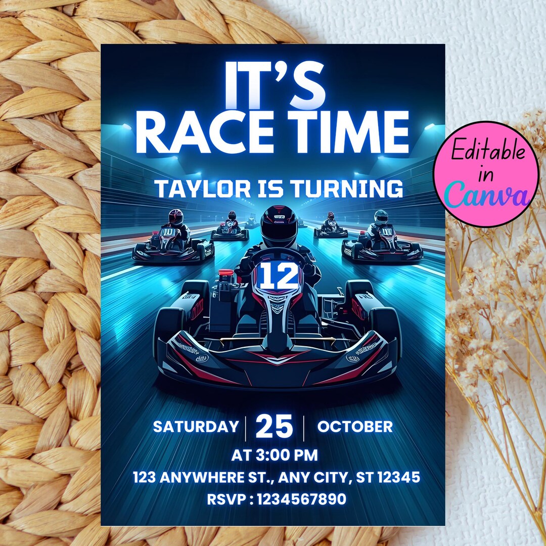 Go Kart Birthday Invitation, Karting Invite, Editable Racing Party ...