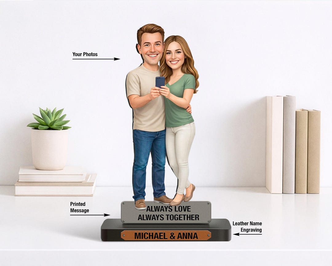 Cute Selfie Couple Wooden Figurine From Photo, Personalized Couple ...