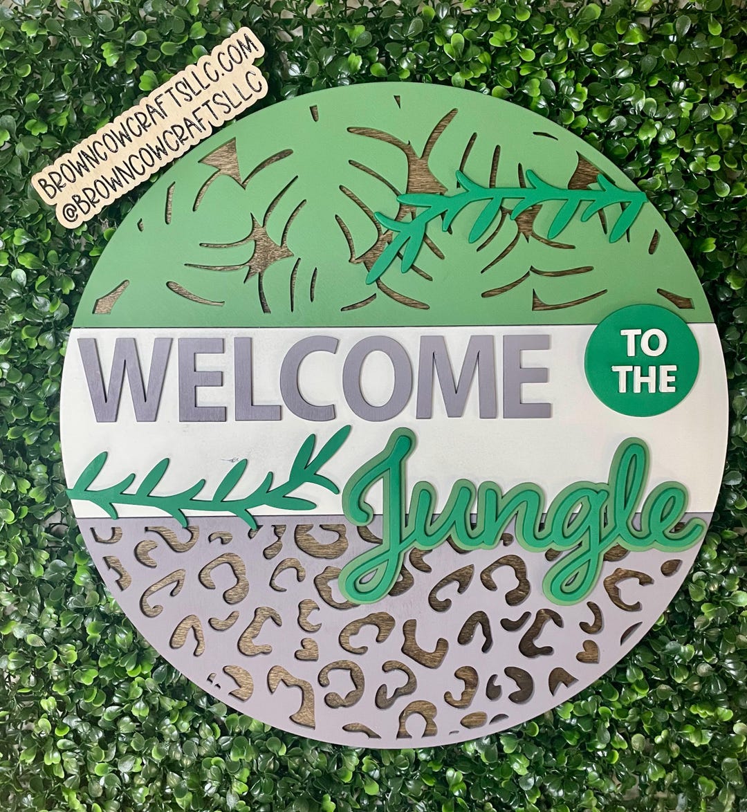 Welcome to the Jungle Door Hanger - 15" 3D Layered Leopard Print Decor ...
