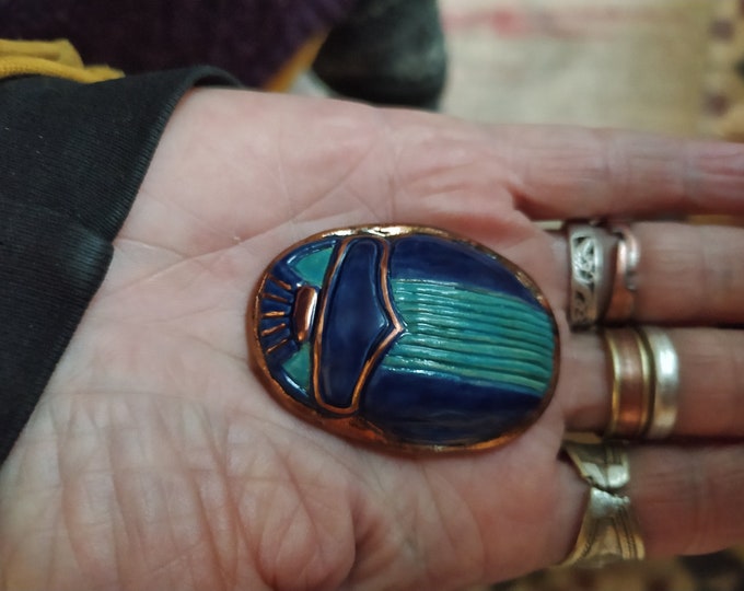Egyptian Style Large Ceramic Scarab Dark Cobalt Blue Turquoise and Gold ...