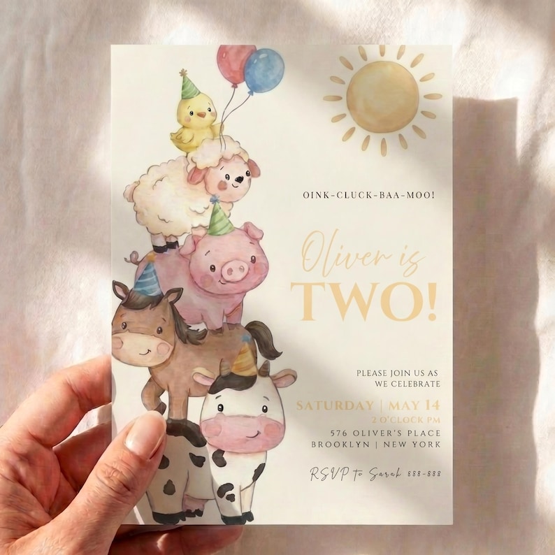 Farm Birthday Invitation | Barnyard Birthday Invite | Animal Birthday ...