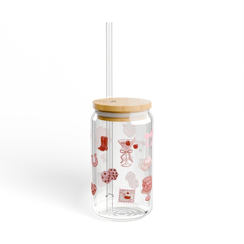 16oz Cute Trendy Glass Sipper Tumbler With Bamboo Lid & Straw - Etsy