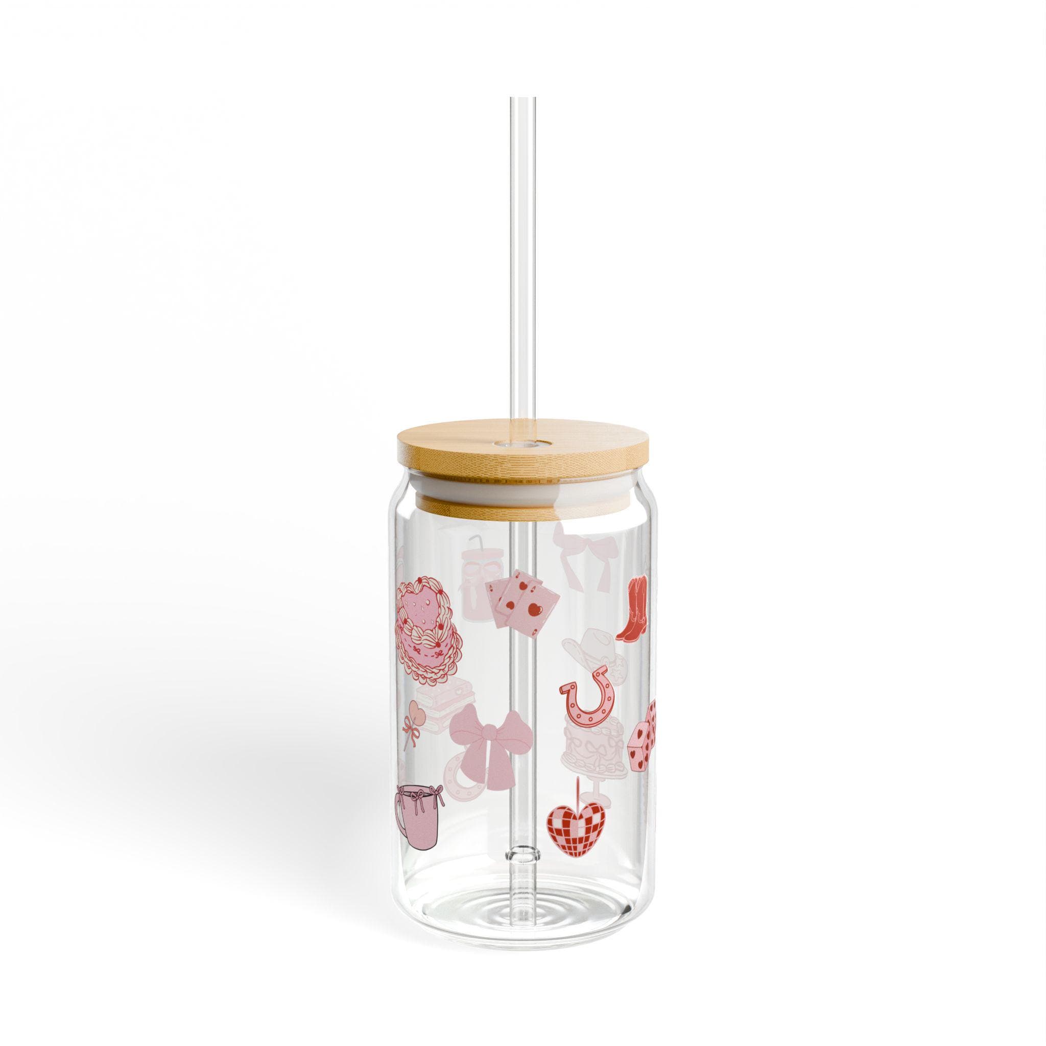 16oz Cute Trendy Glass Sipper Tumbler With Bamboo Lid & Straw - Etsy