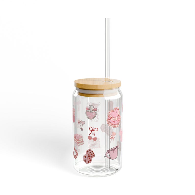 16oz Cute Trendy Glass Sipper Tumbler With Bamboo Lid & Straw - Etsy