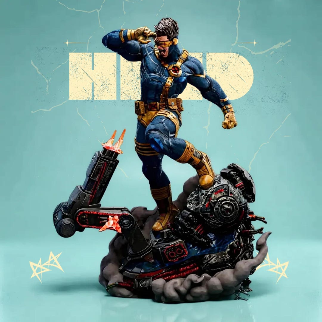 Figura STL de Cyclops Battle Pose, escala 1:6, estatua dinámica de ...