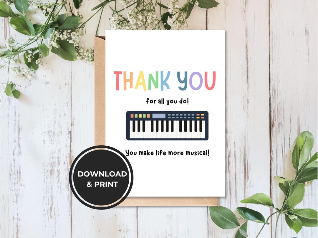 Music Teacher Appreciation Printable, Piano Teacher Gift, Thank You ...