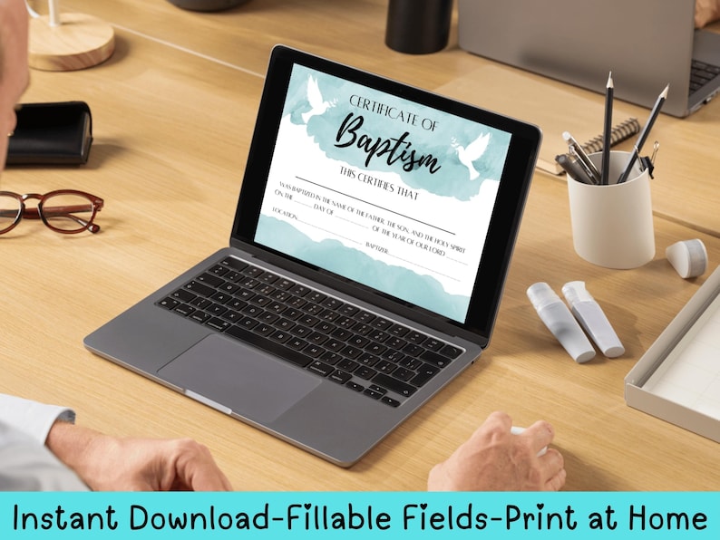 Fillable Baptism Certificate PDF, Editable Church Baptism Keepsake ...