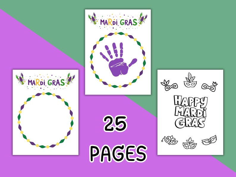 Mardi Gras Kids Activity Bundle | Printable Handprint Craft, Coloring ...