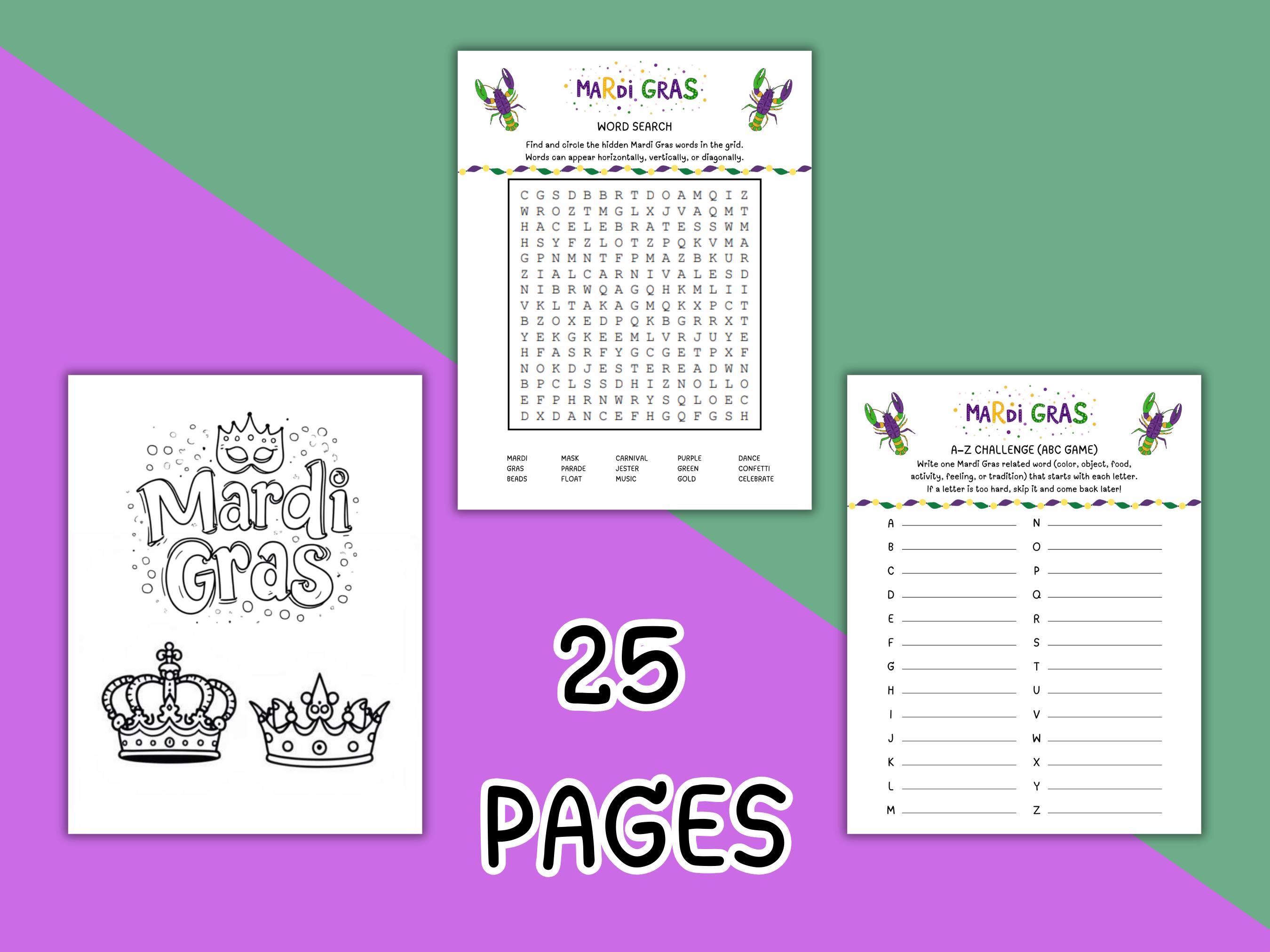 Mardi Gras Kids Activity Bundle | Printable Handprint Craft, Coloring ...