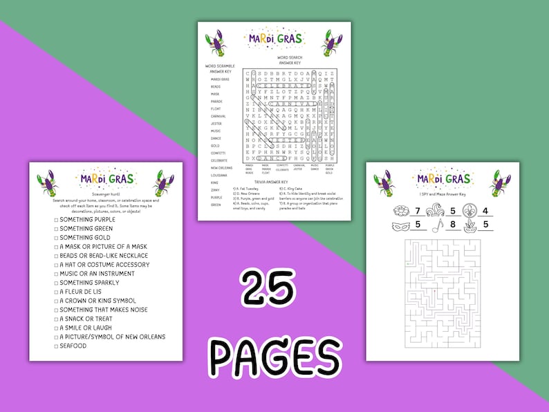 Mardi Gras Kids Activity Bundle | Printable Handprint Craft, Coloring ...