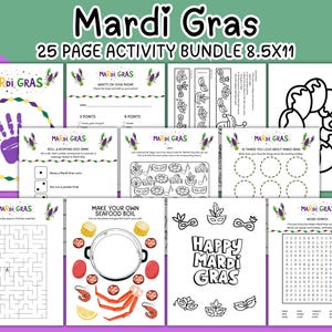 Mardi Gras Kids Activity Bundle | Printable Handprint Craft, Coloring ...