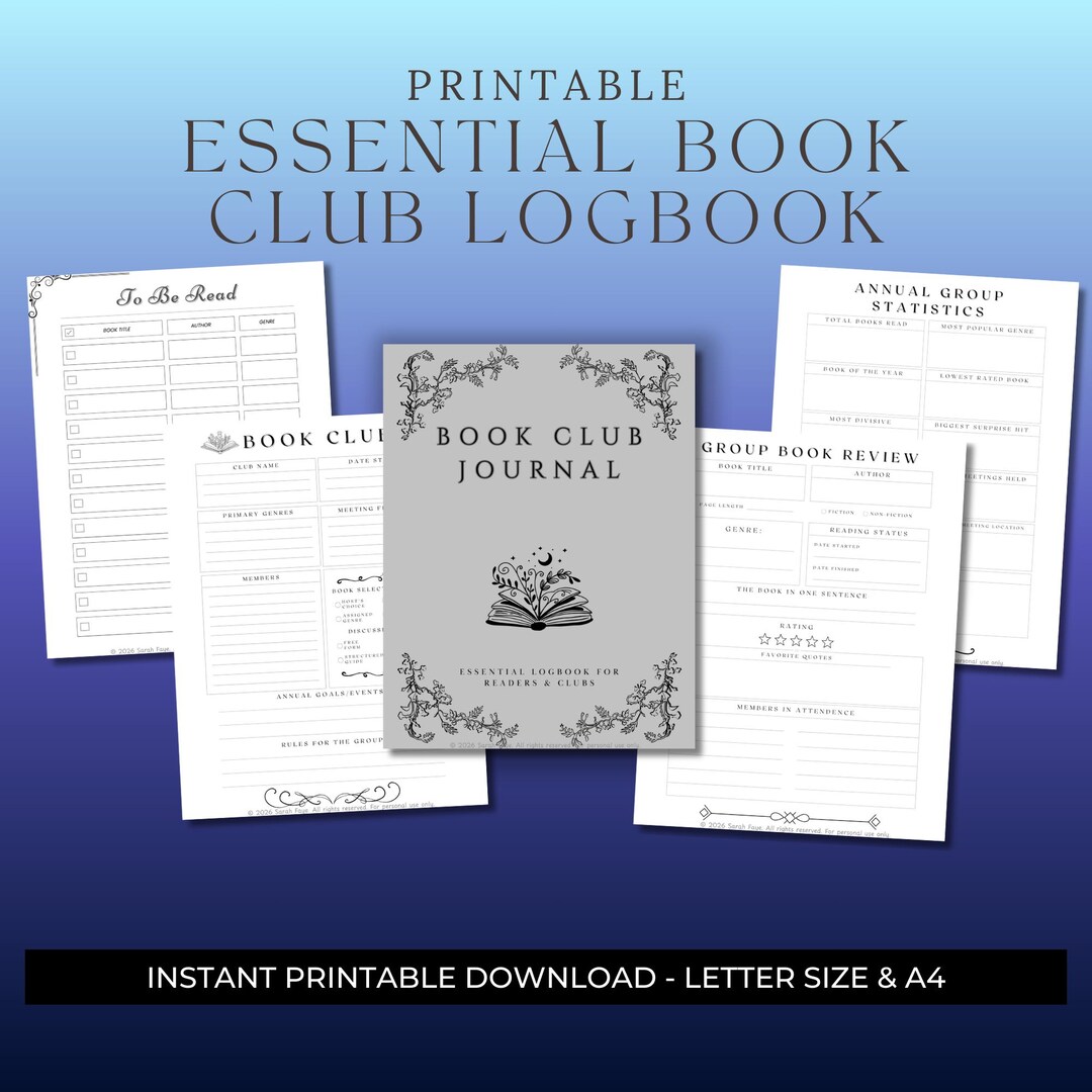 Printable Book Club Journal: 11-page Reader Logbook (PDF) - Etsy