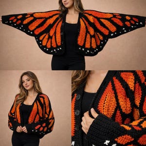 Monarch Butterfly Cardigan Crochet Pattern PDF – Oversized Wing Sweater ...