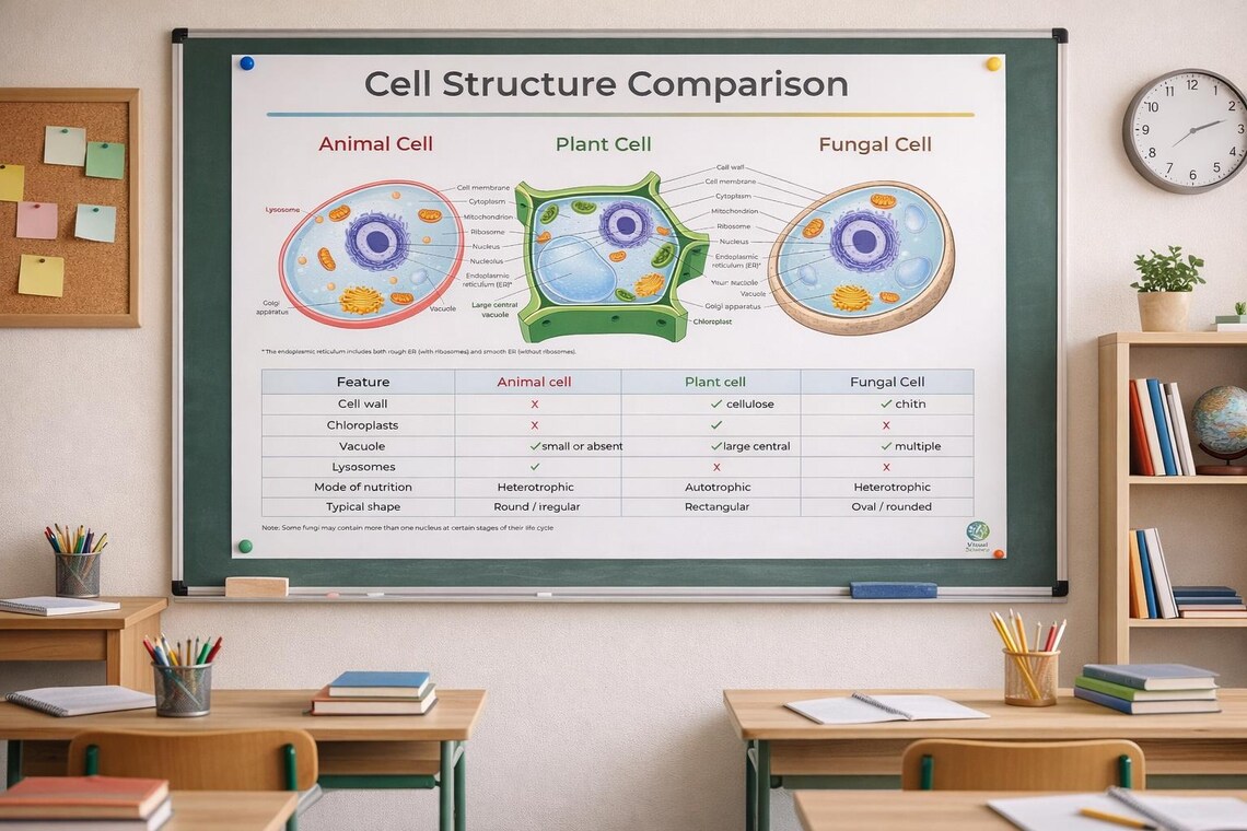 Cell Structure Comparison – Animal, Plant & Fungal Cells. Biology ...