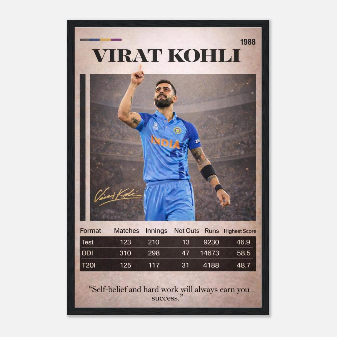 Virat Kohli Poster | Black Wood Frame, Matte Paper (30x45 Cm) - Etsy