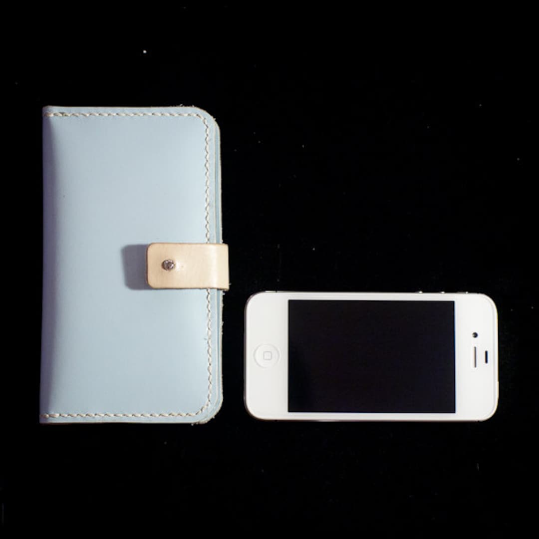 Leather iPhone Purse in Baby Blue Hand Stitched - Etsy