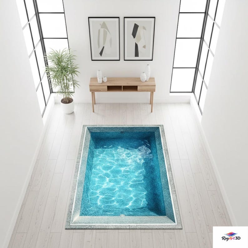 3D Deep Water Pool Rug, Fish Pond Illusion Area Rug, Ocean Water Floor ...