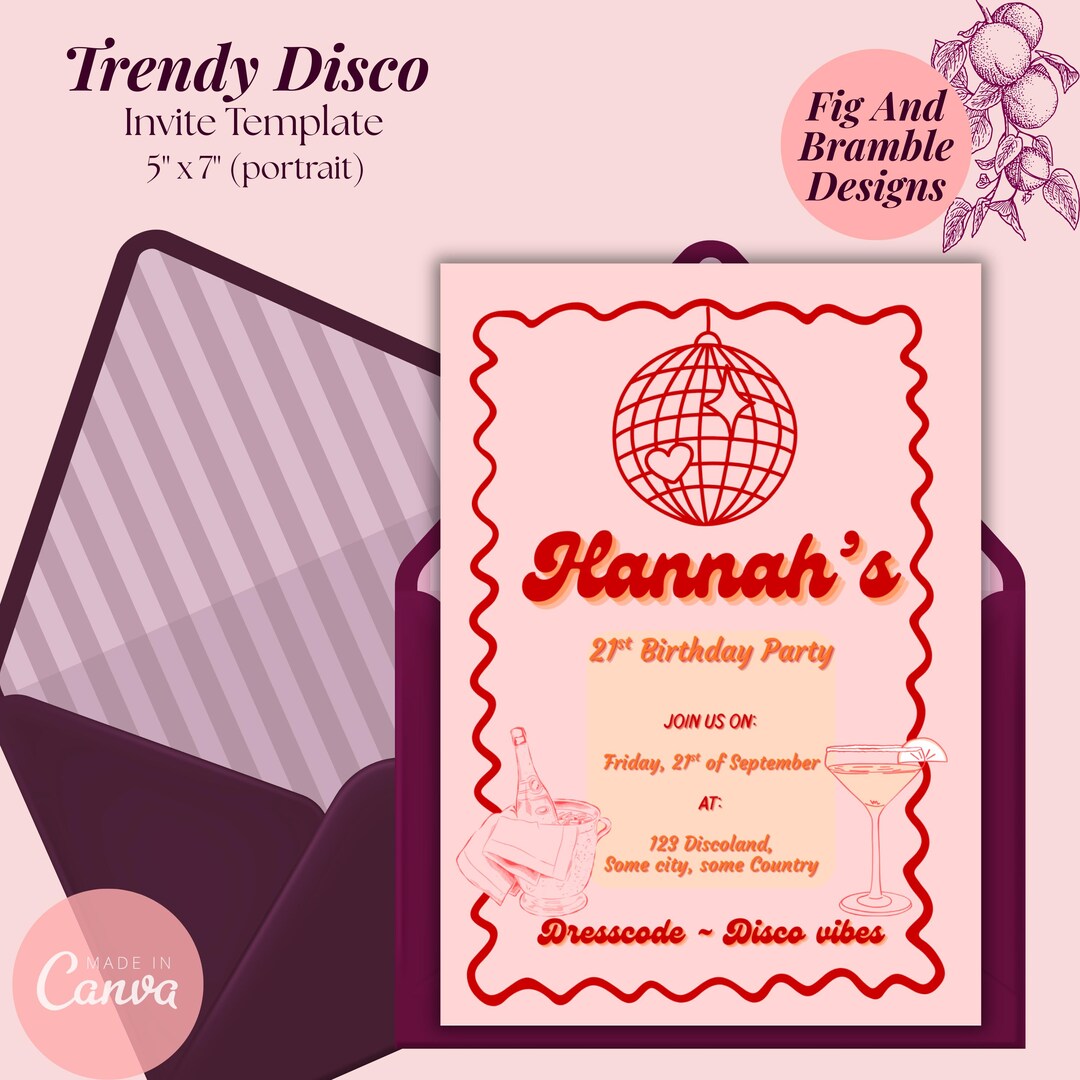 Disco Themed Trendy Birthday Invite, Edit With Canva, Invite Template ...