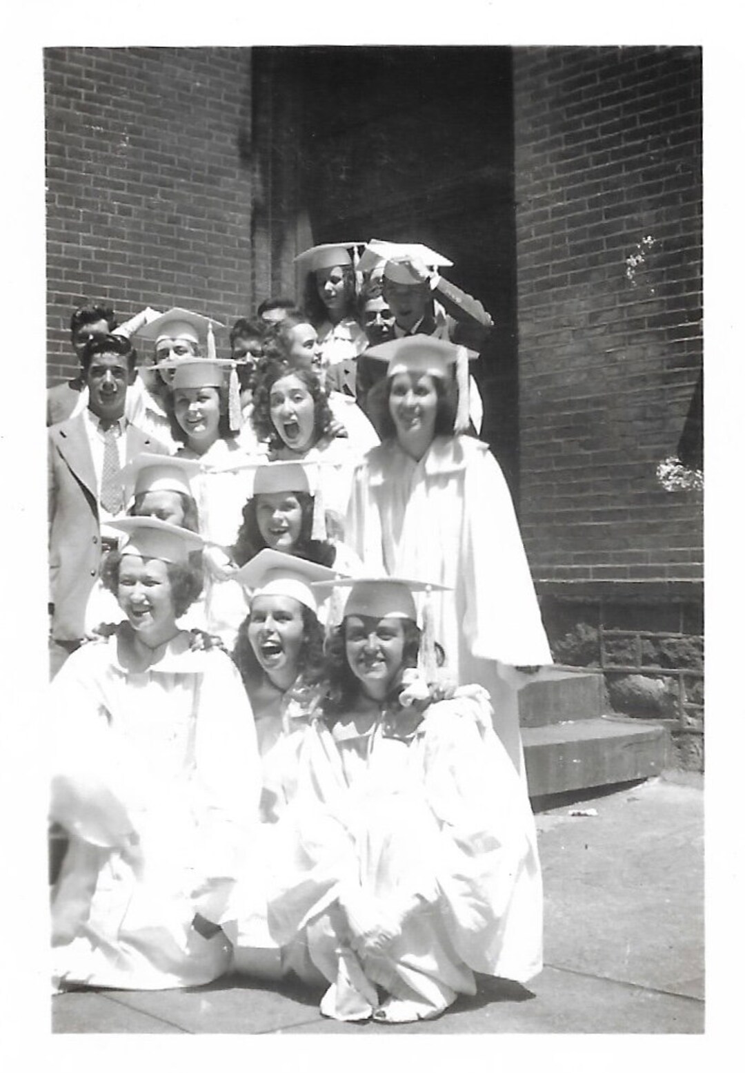 Graduation Day Vintage Photo Happy Teen Girls Wearing Mortarboards ...