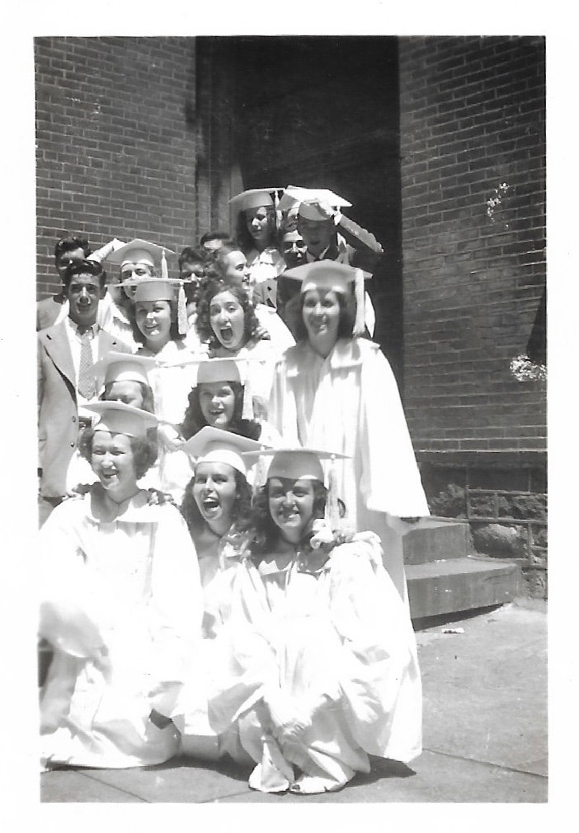Graduation Day Vintage Photo Happy Teen Girls Wearing Mortarboards ...